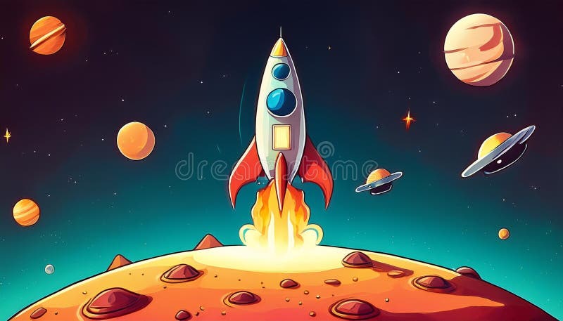 Comic Illustration of a Rocket Launching Stock Illustration ...