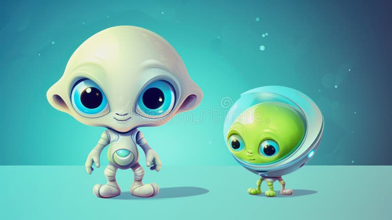 Comic Illustration of Two Cute Aliens Stock Image - Image of midjourney ...