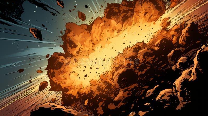 Comic Image: Meteorite Impact with Explosive Rubble Stock Illustration ...