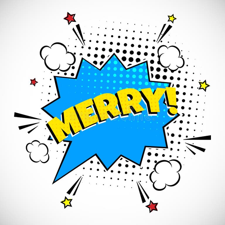 Comic Lettering Merry in the Speech Bubbles Comic Style Flat Design ...