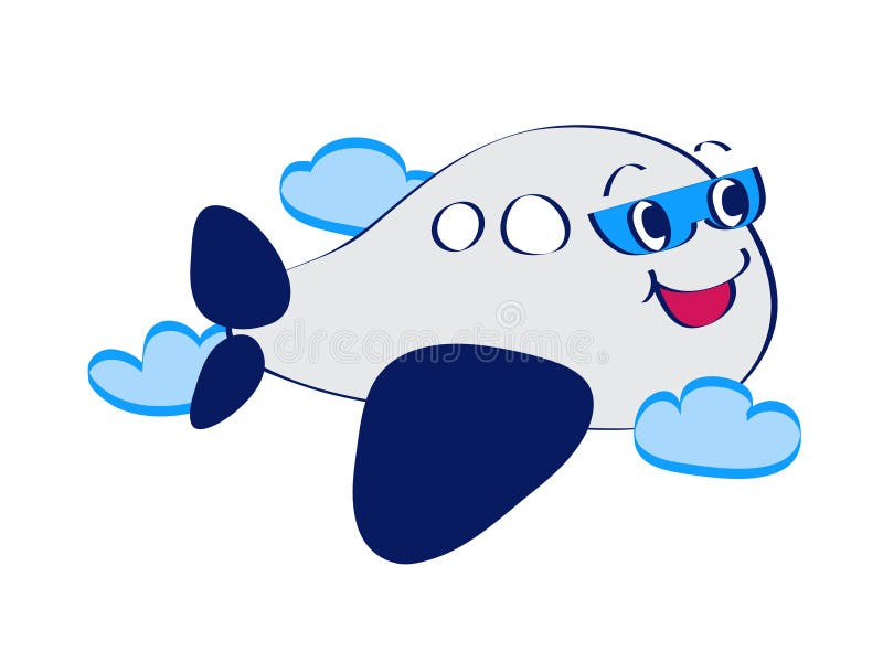 Baby Cute Cartoon Blue Airplane Character with Propeller Flying Stock ...