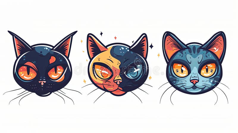 Comic Logo Three Cats on White Background Stock Illustration ...