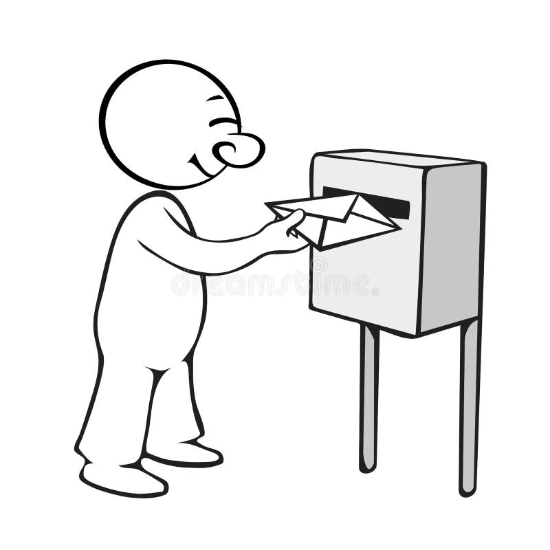 Comic man sends a letter stock illustration. Illustration of mailbox ...