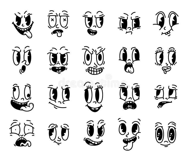 Comic Mascot Retro Characters. Vintage Cartoon Face, Isolated Emotions ...