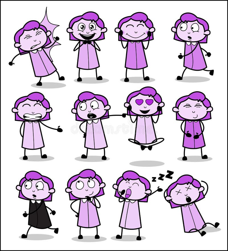 Comic Office Female Executive - Set of Concepts Vector Illustrations ...