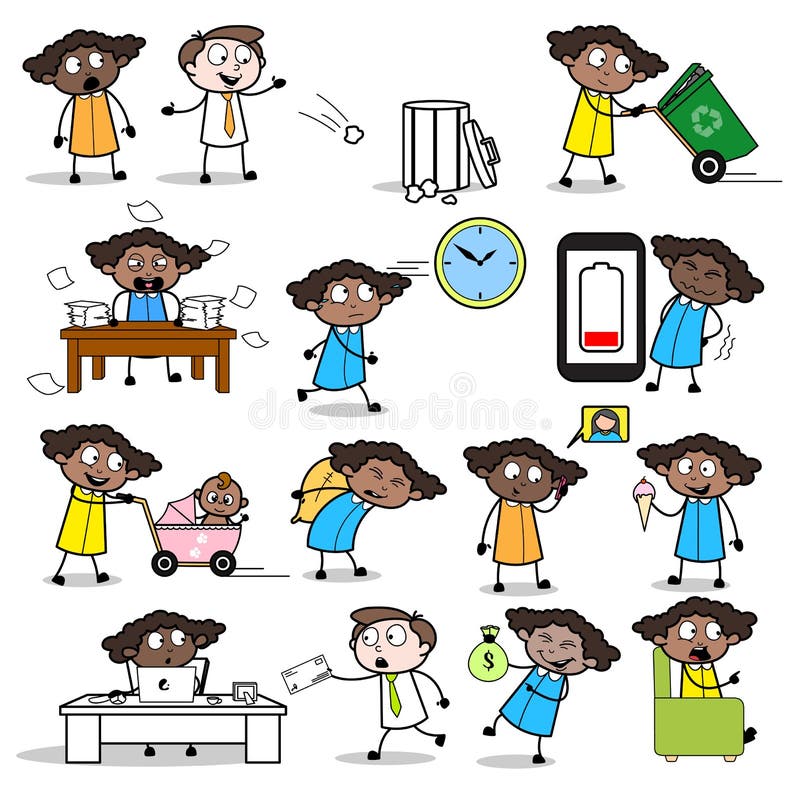 Comic Office Lady - Set of Concepts Vector Illustrations Stock Vector ...