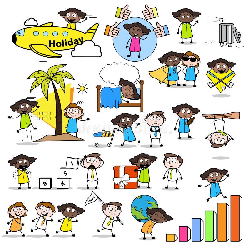 Comic Office Lady - Set of Different Concepts Vector Illustrations ...