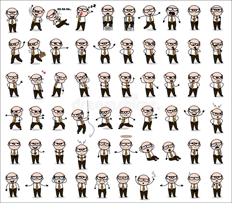 Comic Old Boss Poses - Set of Concepts Vector Illustrationen Vektor ...