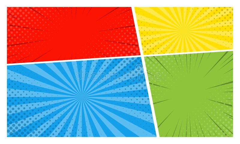 Comic Page Template with Frames with Radial and Halftone Effects Stock ...