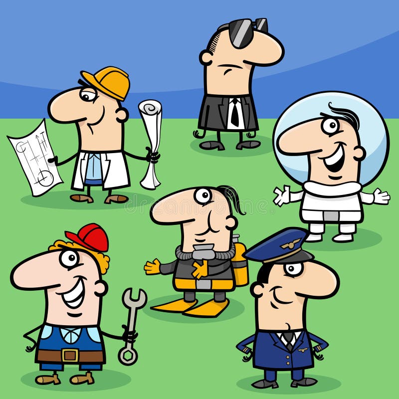 Comic People of Different Occupations Characters Group Stock Vector ...