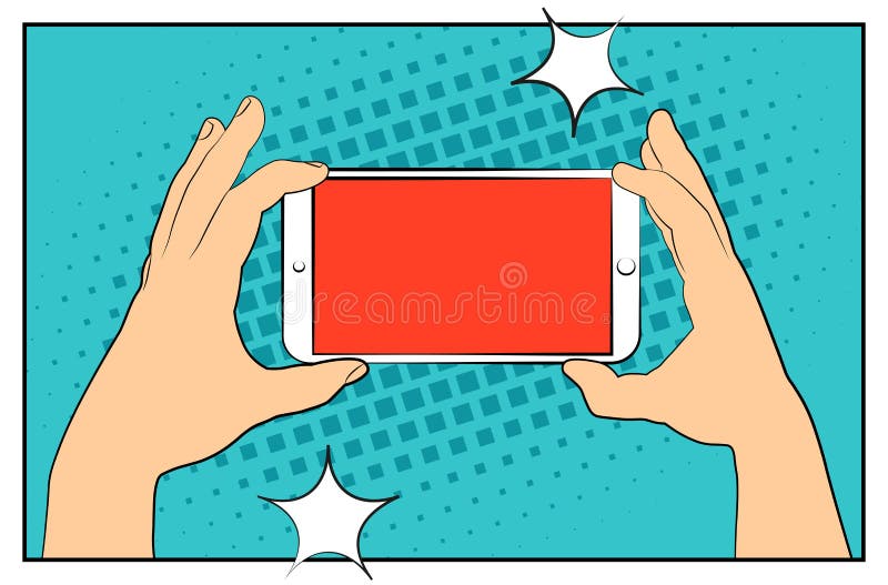 Comic Smartphone Phone with Halftone Shadows. Hand Holding Smartphone ...