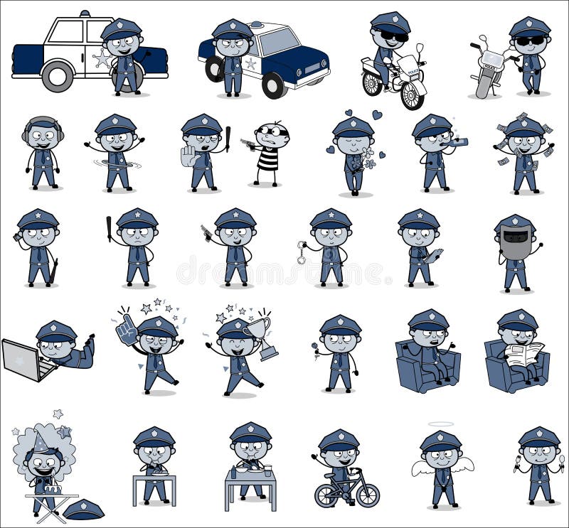 Comic Policeman Cop Character - Collection of Concepts Vector ...