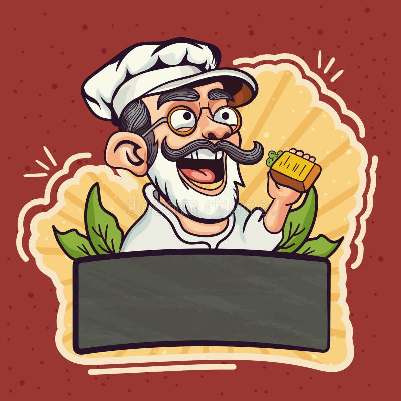 Comic Poster or Sticker Design with Cheerful Aged Chef Character ...