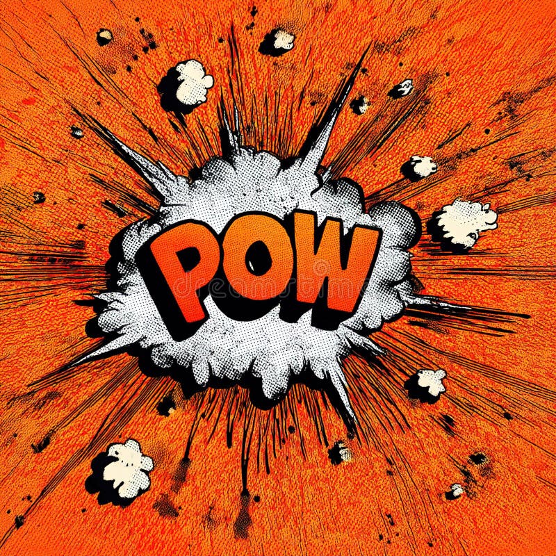 Comic Pow Cloud Explosion with Burst Lines on Orange Textured ...