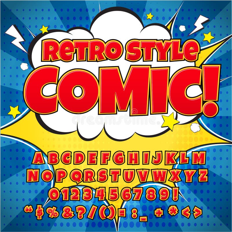 Comic Retro Letters Set. Alphabet Letters and Numbers in Style of ...