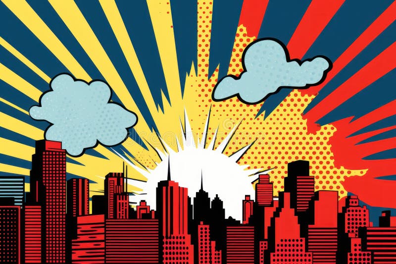 Comic Retro Pop Art Style Sunrise in the City Stock Illustration ...