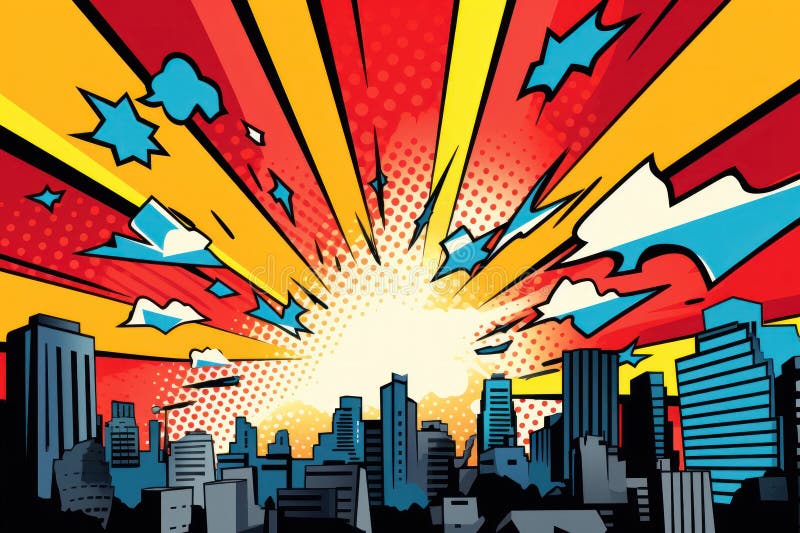 Comic Retro Pop Art Style Sunrise in the City Stock Illustration ...