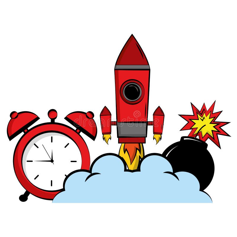 Comic rocket clock bomb stock illustration. Illustration of ...