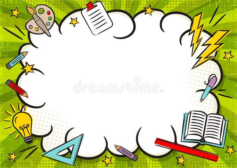 Comic School Banner with Cloud Frame in Popart Style Stock Vector ...