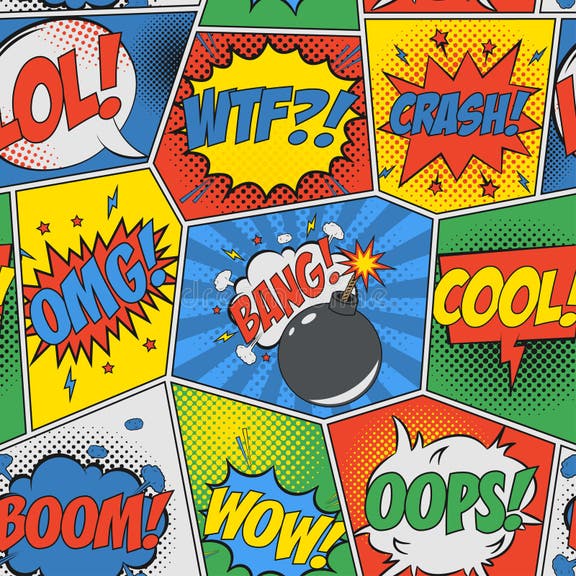 Comic Seamless Background. Pop Art Retro Pattern with Speech Bubbles ...