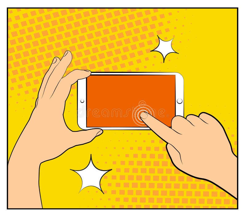 Comic Smartphone Phone with Halftone Shadows. Hand Holding Smartphone ...