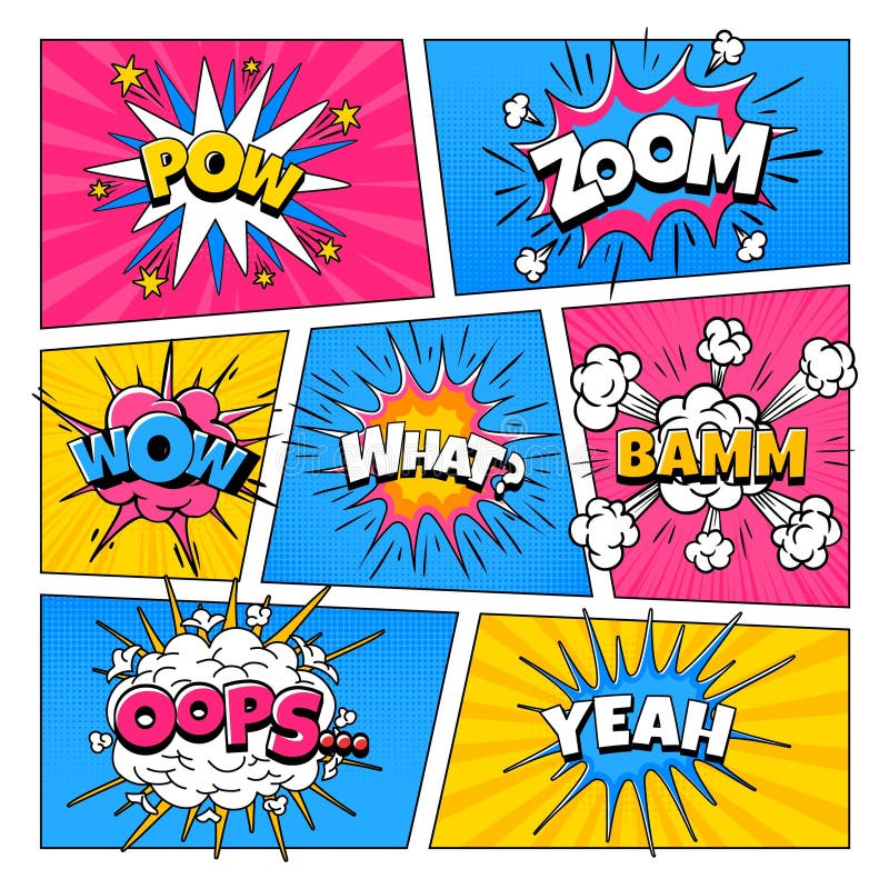 Comic Sound Effects in Frames. Cartoon Comic Book Page, Grid Frame ...