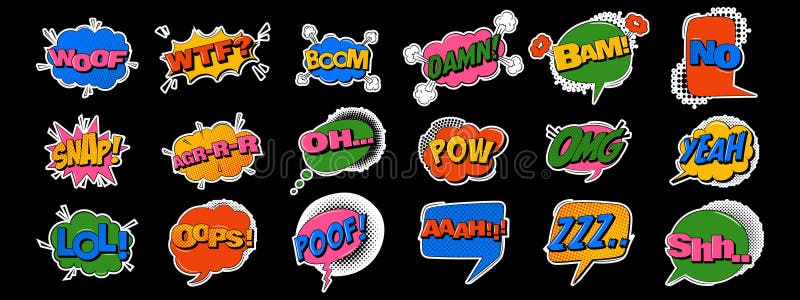 Comic Sound Effects in Trendy Retro Style. Collection of Pop Art ...