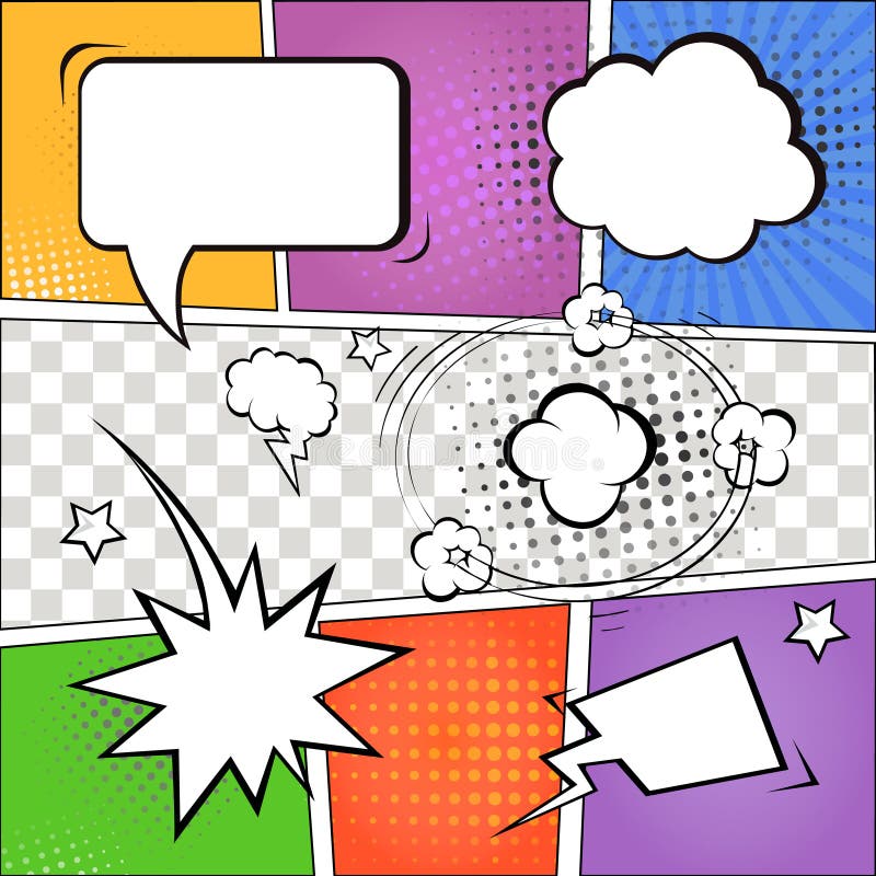 Comic Speech Bubbles and Comic Strip on Colorful Stock Illustration ...