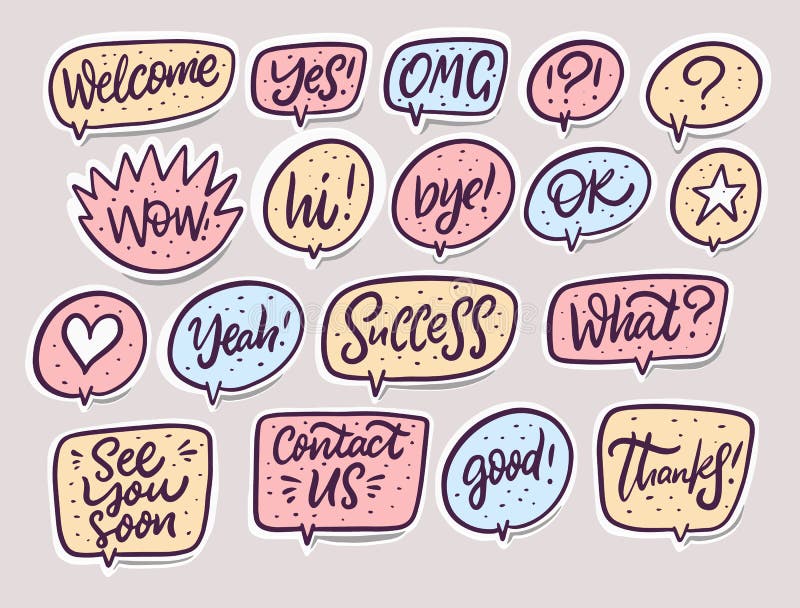 Comic Speech Bubbles Dialog Word Set. Big Collection Stickers Stock ...