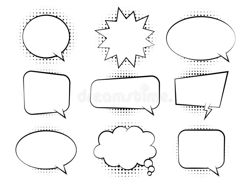 Comic Speech Bubbles with Halftone. Cartoon Empty Balloon Message ...