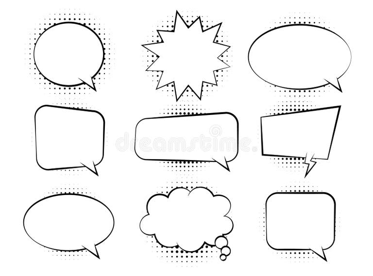 Comic Speech Bubbles with Halftone. Cartoon Empty Balloon Message ...