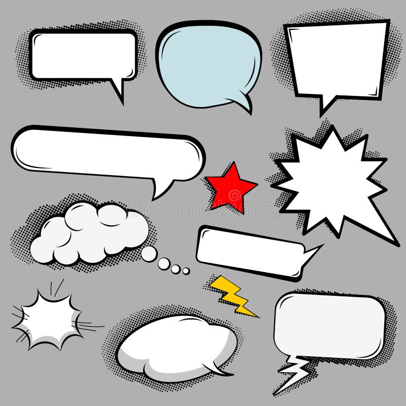 Comic Speech Bubbles Icons Collection of Cloud Oval Rectangle and Jagged Shape.Vector ...