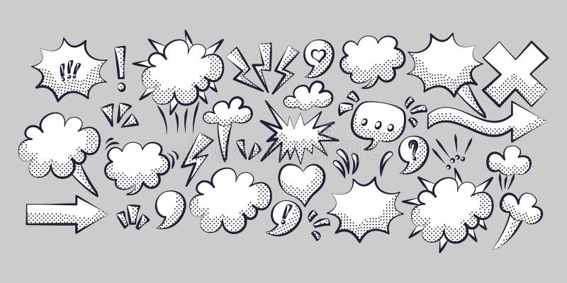Comic Speech Bubbles and Symbols Set Stock Vector - Illustration of ...