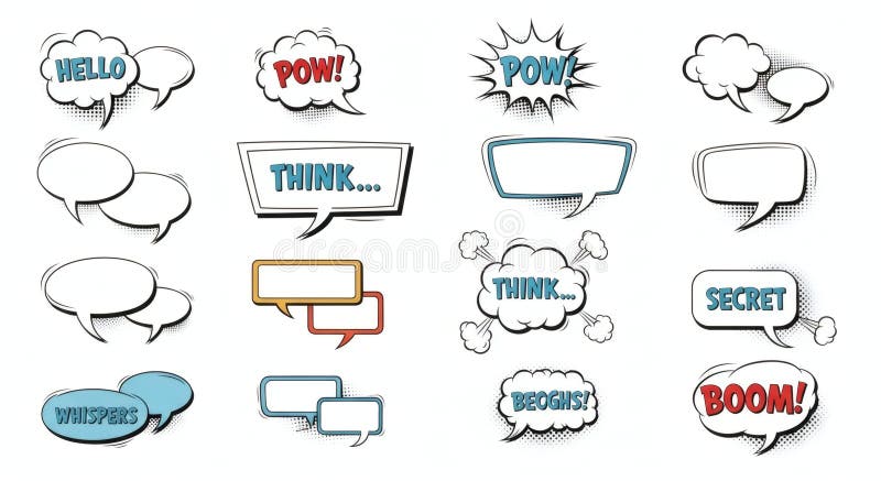 Comic Speech Bubbles Vector Set for Dialogs and Expressions in Cartoon ...