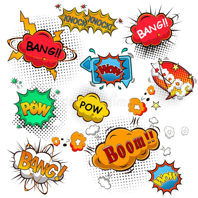 Set of Retro Comic Book Vector Design Elements, Speech and Thought ...