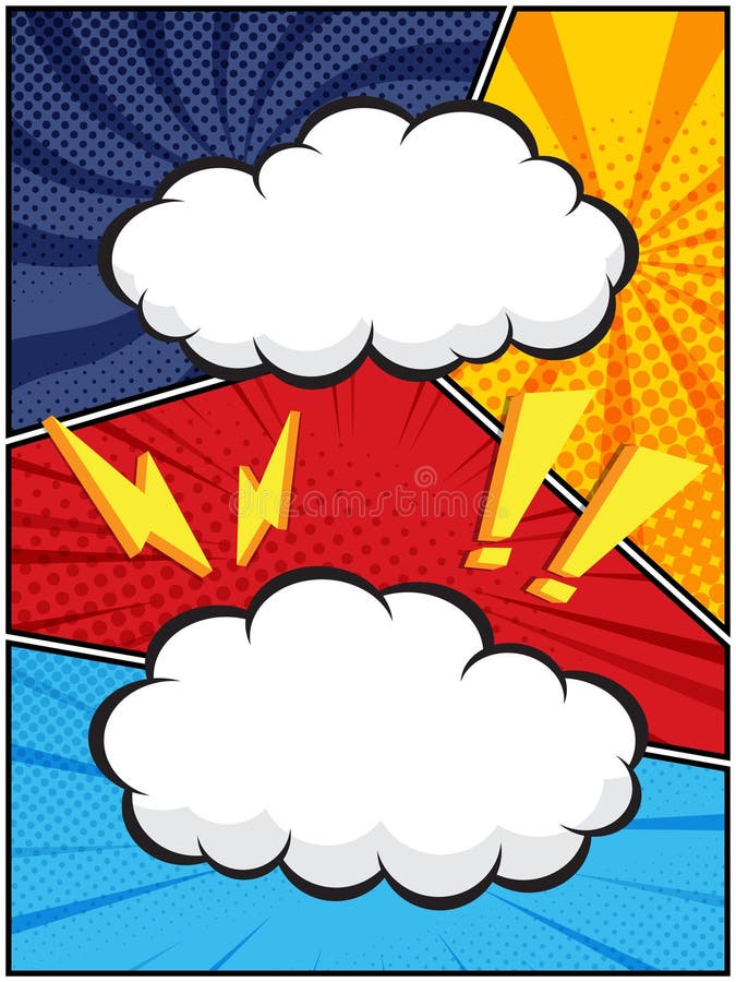 Comic Speech Bubbles in White Clouds on a Vibrant Pop Art Background Perfect for Comic Book ...