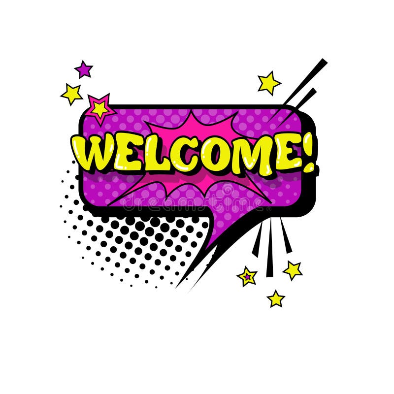 Comic Speech Chat Bubble Pop Art Style Welcome Expression Text Icon ...