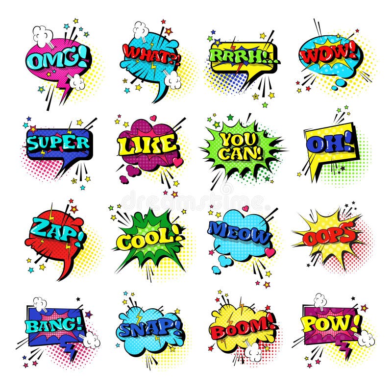 Comic Speech Chat Bubble Set Pop Art Style Sound Expression Text Icons ...