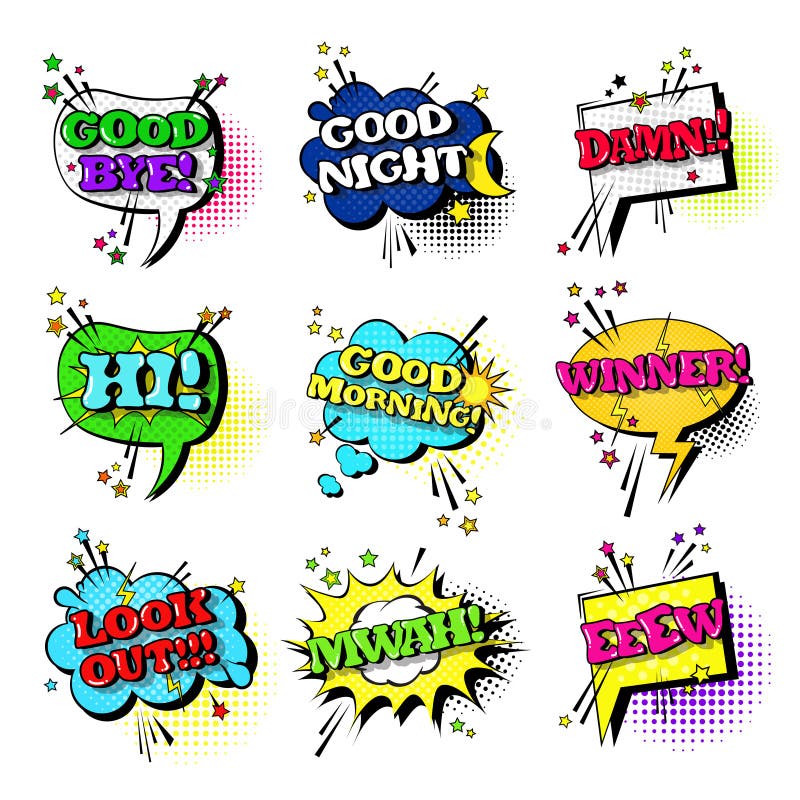 Comic Speech Chat Bubble Set Pop Art Style Sound Expression Text Icons ...