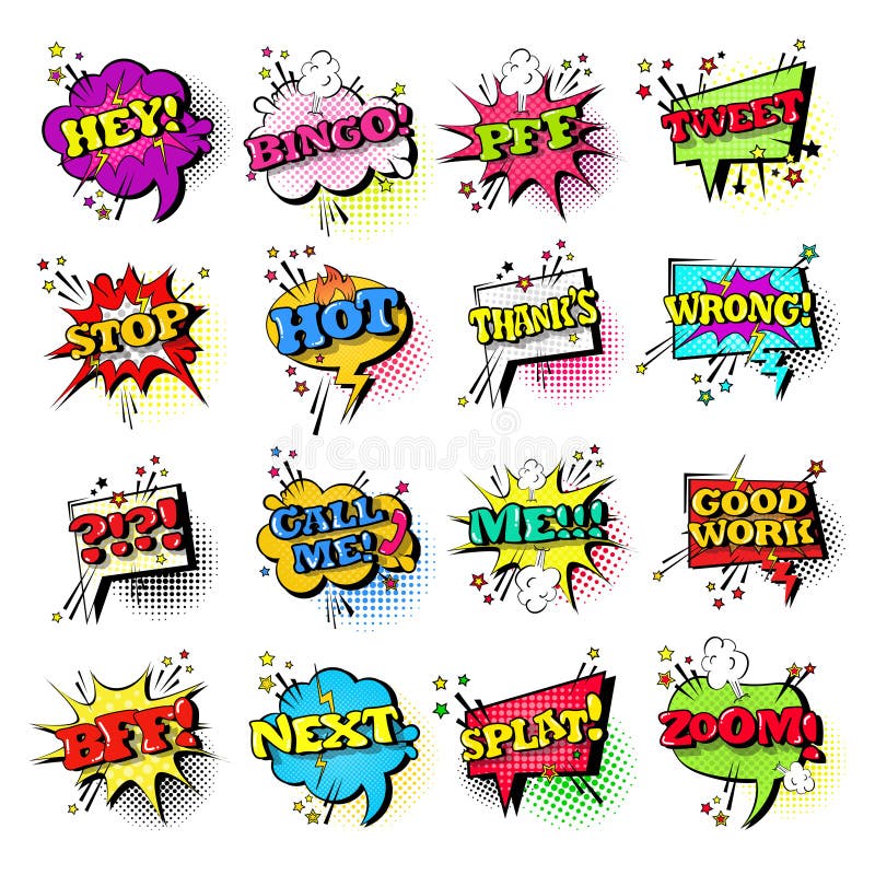Comic Speech Chat Bubble Set Pop Art Style Sound Expression Text Icons ...