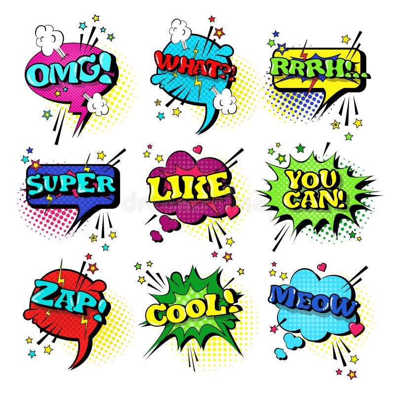 Comic Speech Chat Bubble Set Pop Art Style Sound Expression Text Icons ...