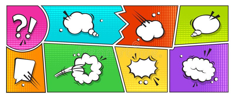 Comic Speesh Bubbles Vector, Fun Cloud on Template Page, Retro Frame ...