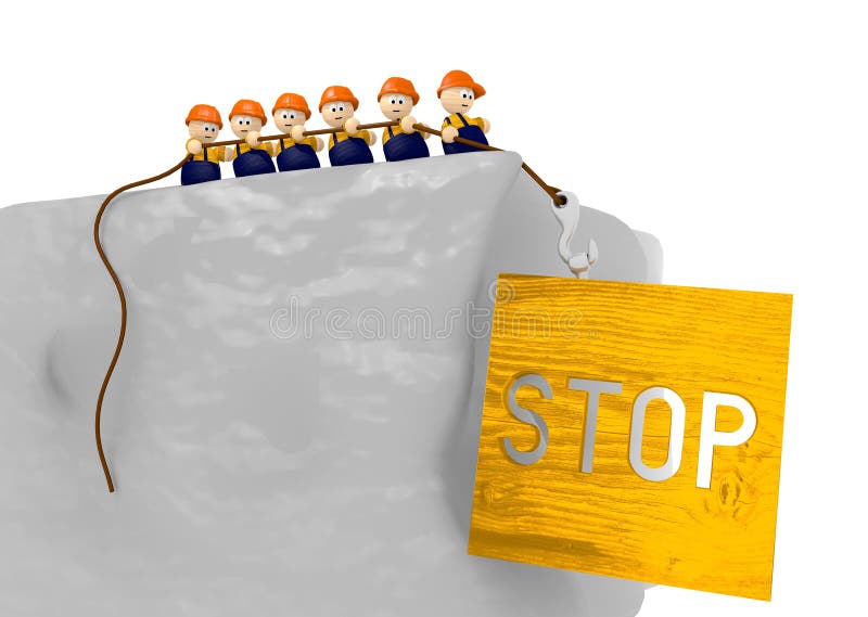 Comic Stop Sign 3d Illustration with 3d Characters Stock Illustration ...