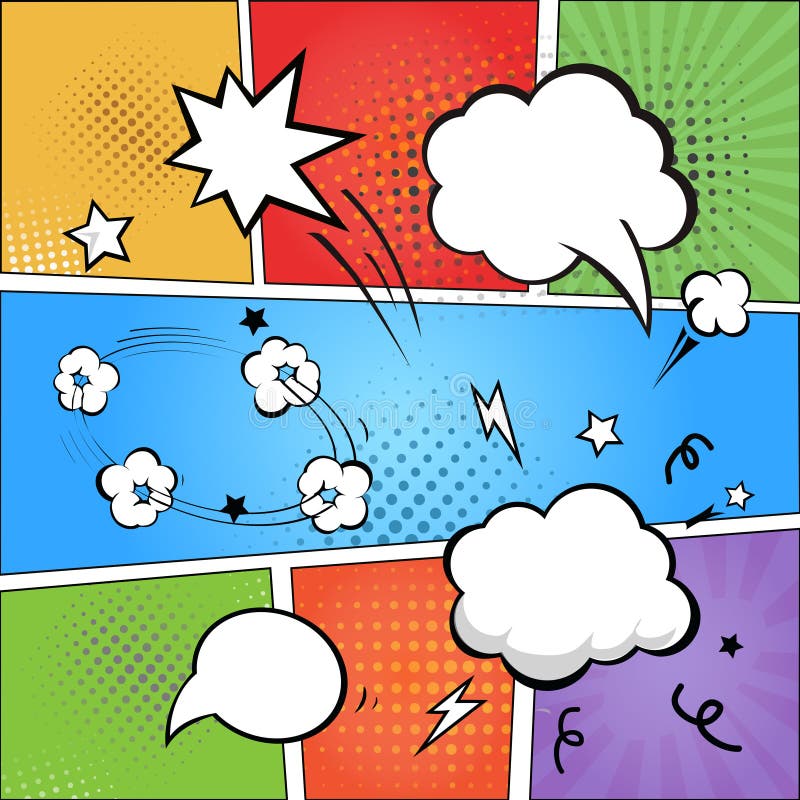 Comic Strip And Comic Speech Bubbles On Colorful Stock Vector