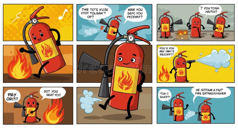 Comic Strip Featuring Animated Fire Extinguishers with Anthropomorphic ...