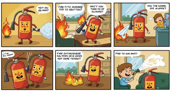 A Comic Strip Featuring an Anthropomorphic Fire Extinguisher Engaging ...