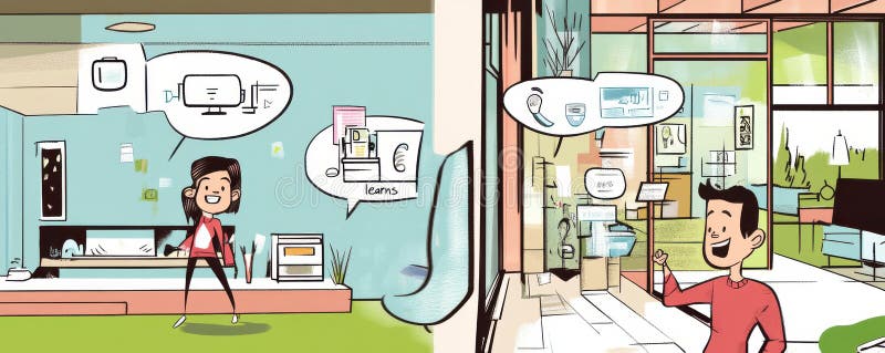 Comic Strip Featuring a Smart Home with Interactive Technology and ...
