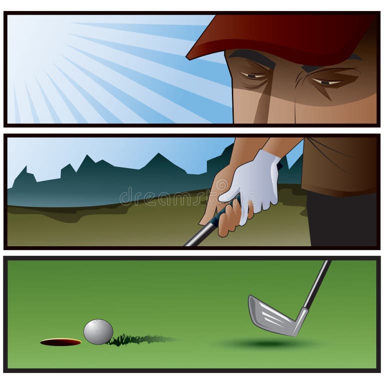 Comic Strips of Man Playing Golf. Vector Illustration Decorative Design ...