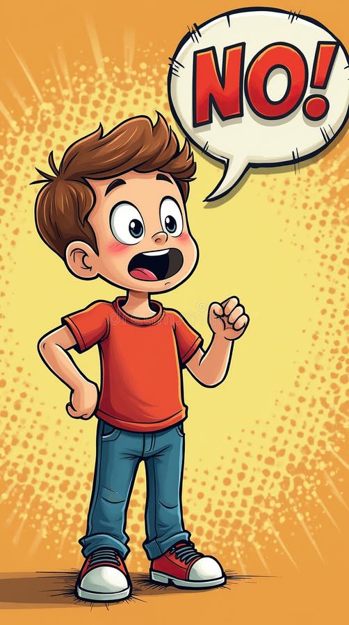 Comic Style Boy Expressing Surprise with Speech Bubble Saying No Stock ...