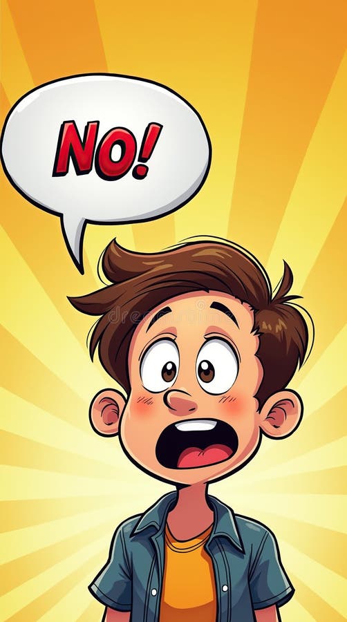 Comic Style Boy with Surprised Expression Shouting No Stock ...
